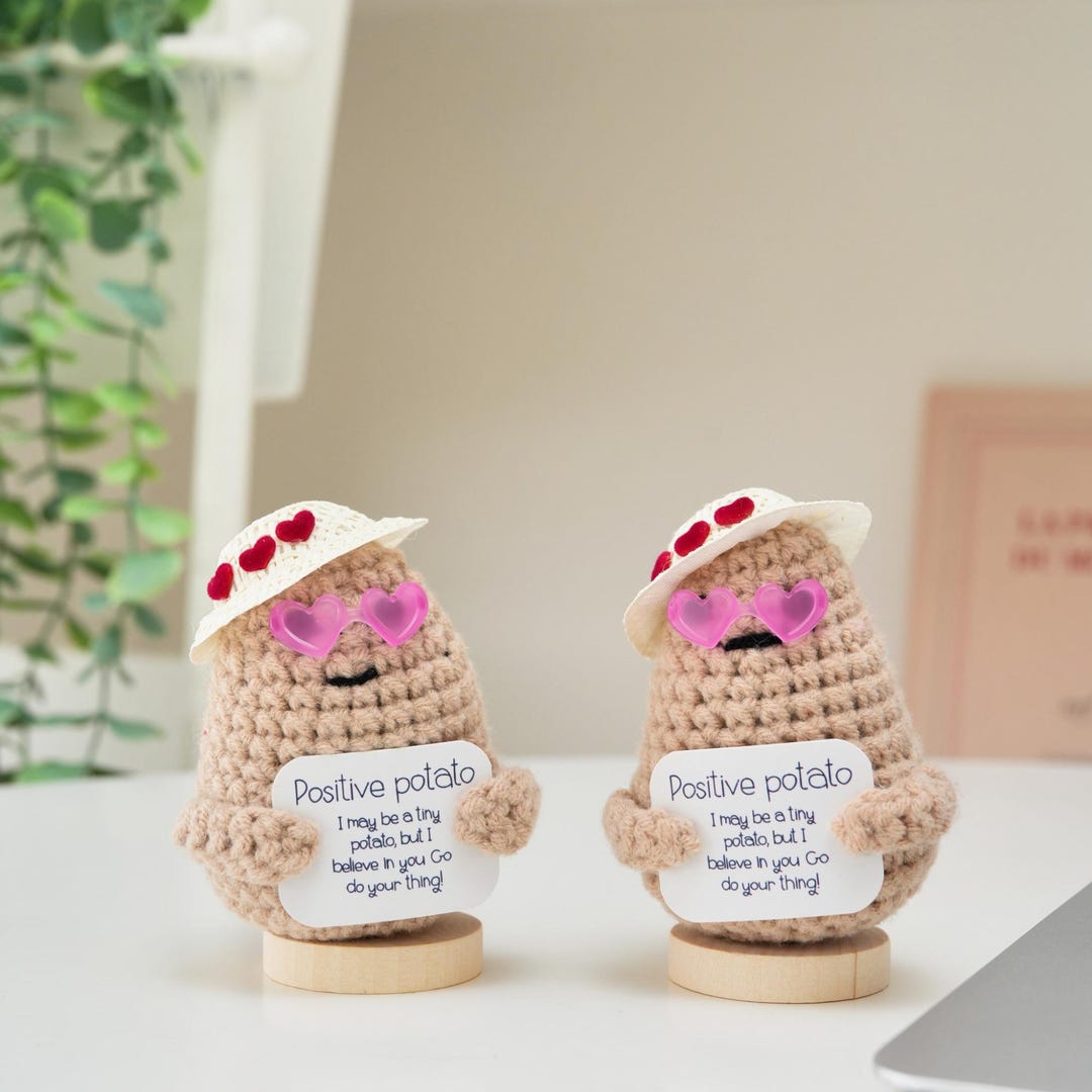 Handmade Crochet Potato With Pink Glasses, Positive Potato, Crochet ...