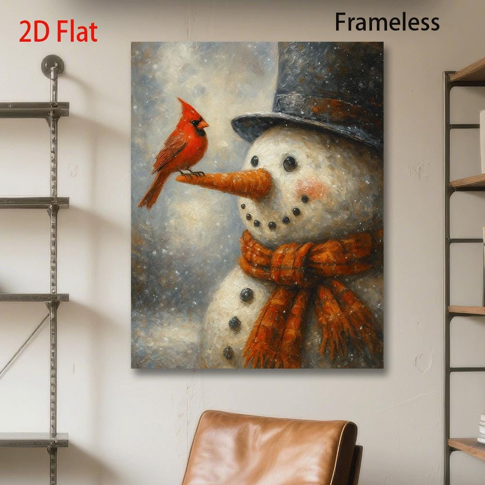 Cardinal and Snowman Winter Canvas Art - Rustic Holiday Home Decor - Etsy