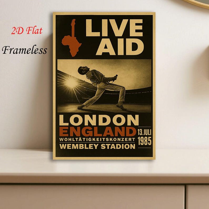Vintage Freddie Mercury Live Aid Concert Poster Music Fan Art Decor ...