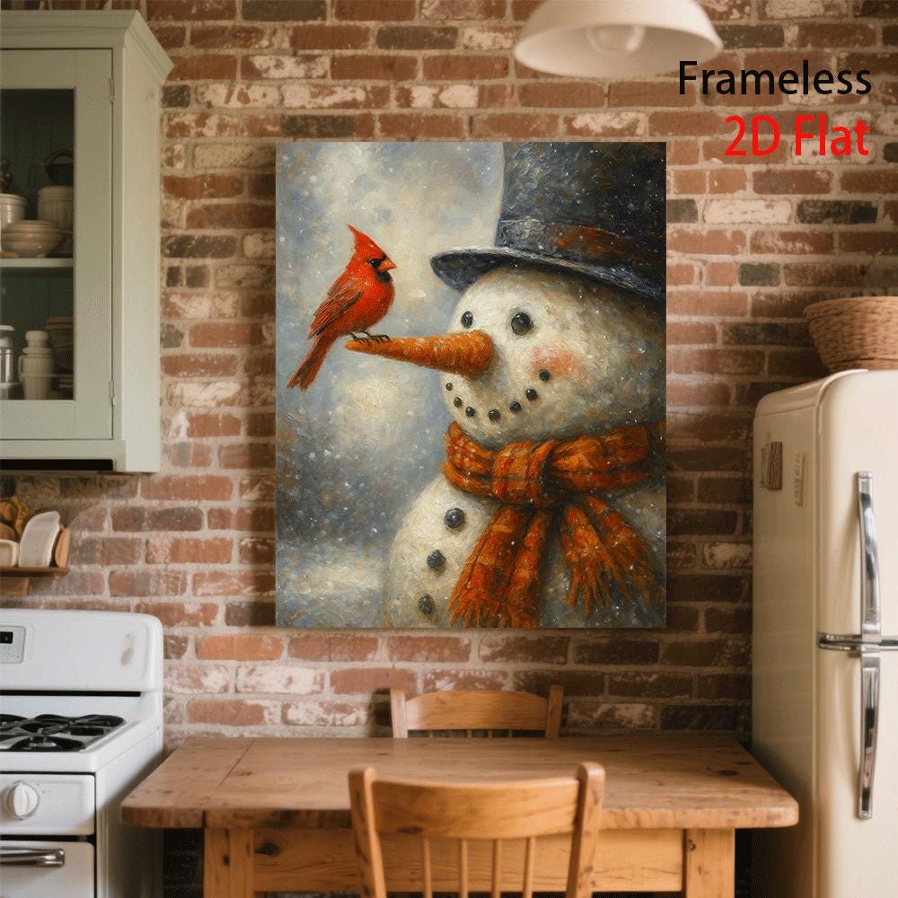 Cardinal and Snowman Winter Canvas Art - Rustic Holiday Home Decor - Etsy
