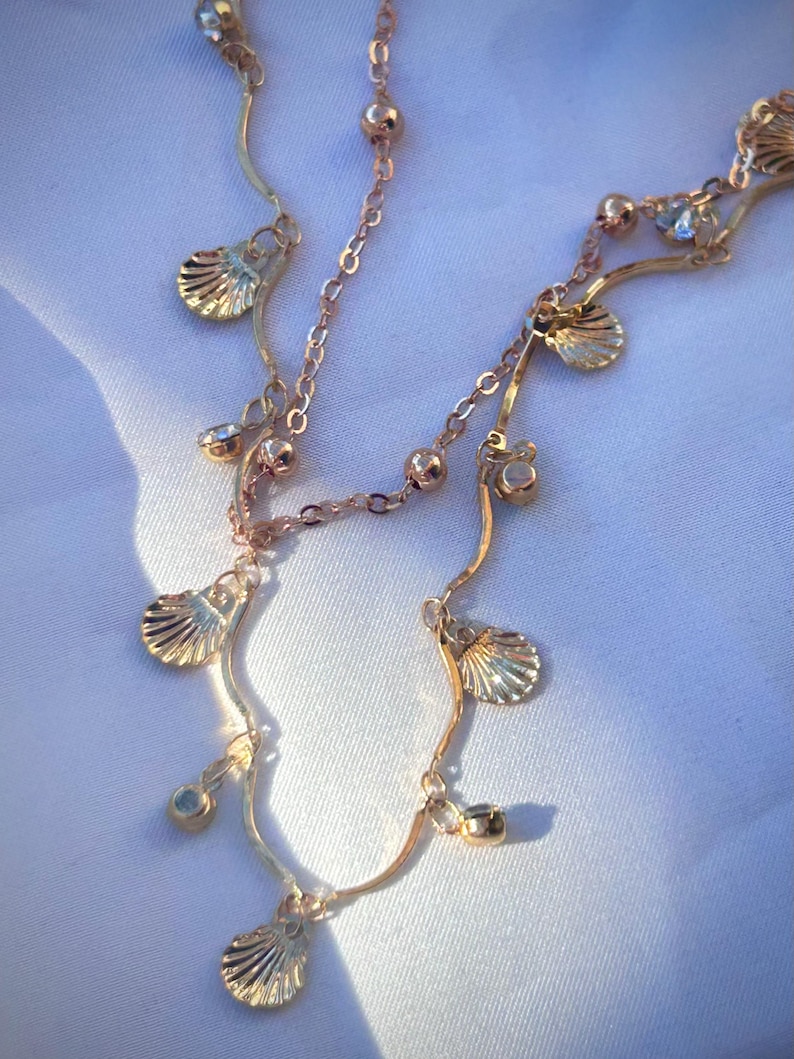 Layered Gold Seashell Necklace, Beach Charm Choker, Coastal Jewelry - Etsy