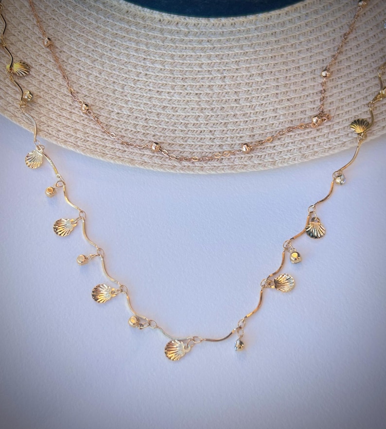 Layered Gold Seashell Necklace, Beach Charm Choker, Coastal Jewelry - Etsy