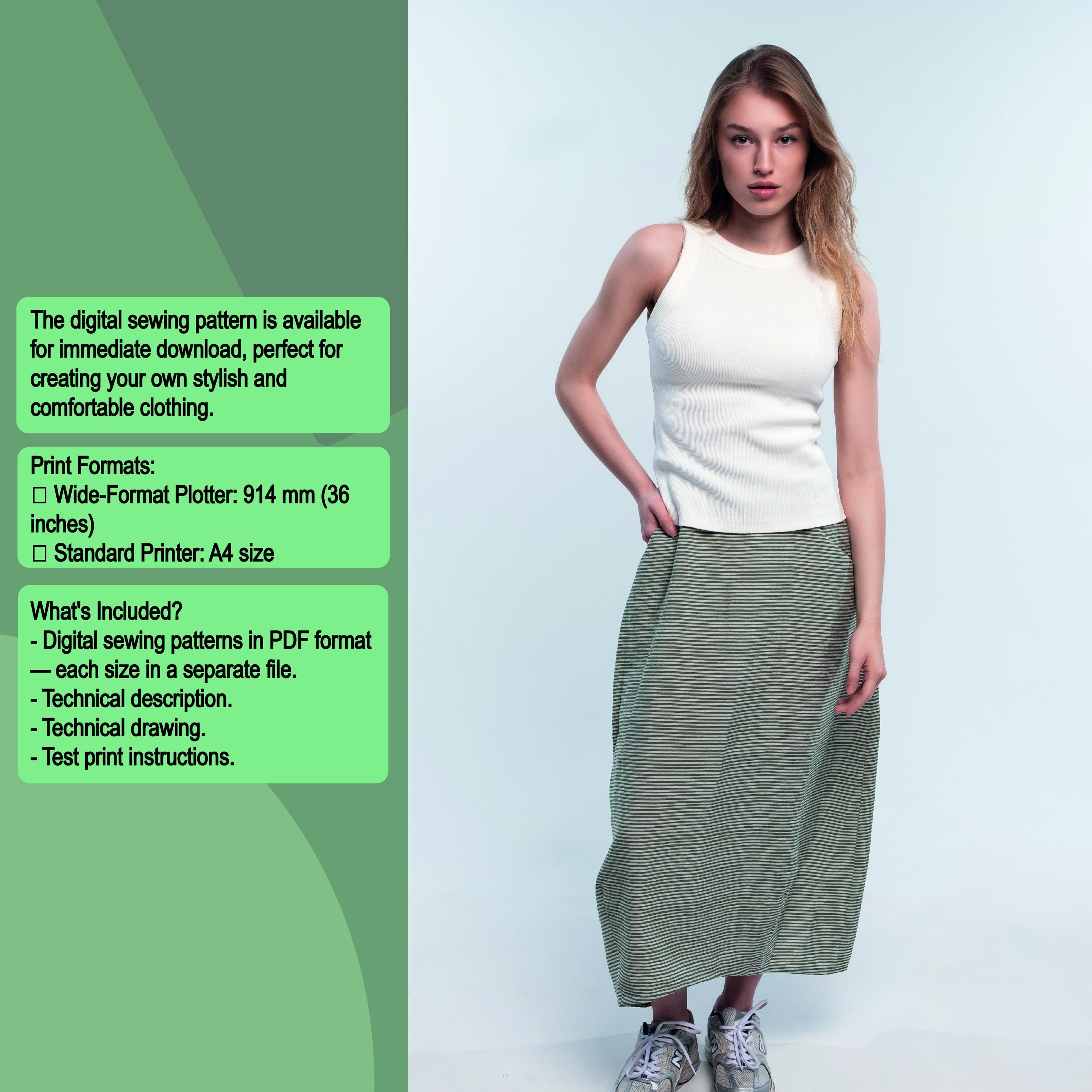 Balloon Skirt Pattern for Women With Pockets | PDF Sewing Pattern ...
