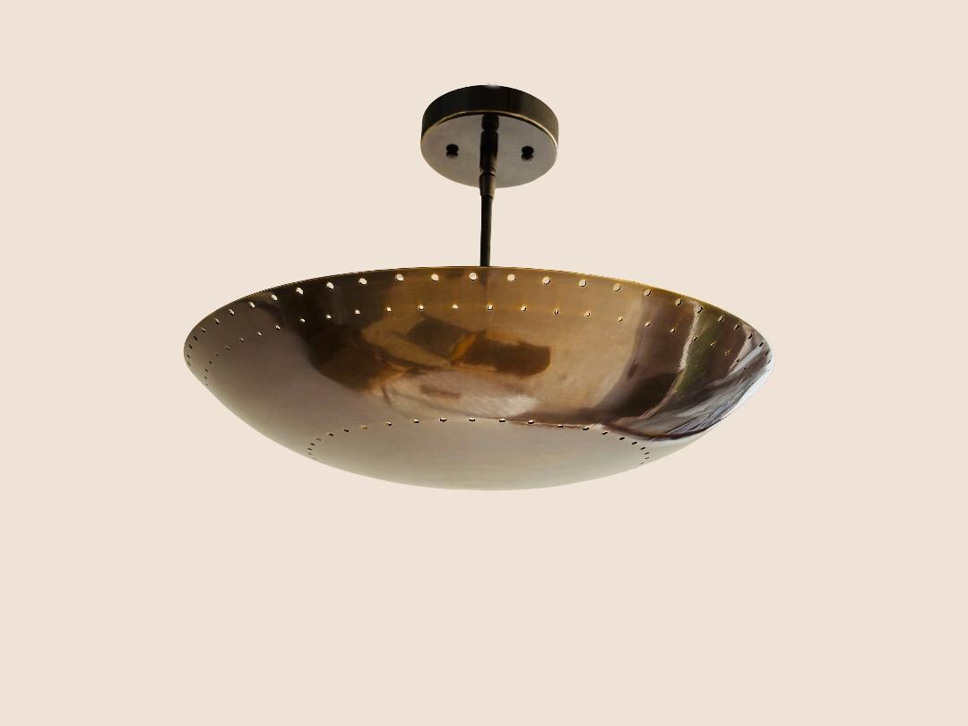 Brass Modern UFO Perforated Ceiling Pendant Light - Minimalist Mid-century Ceiling Fixture With ...