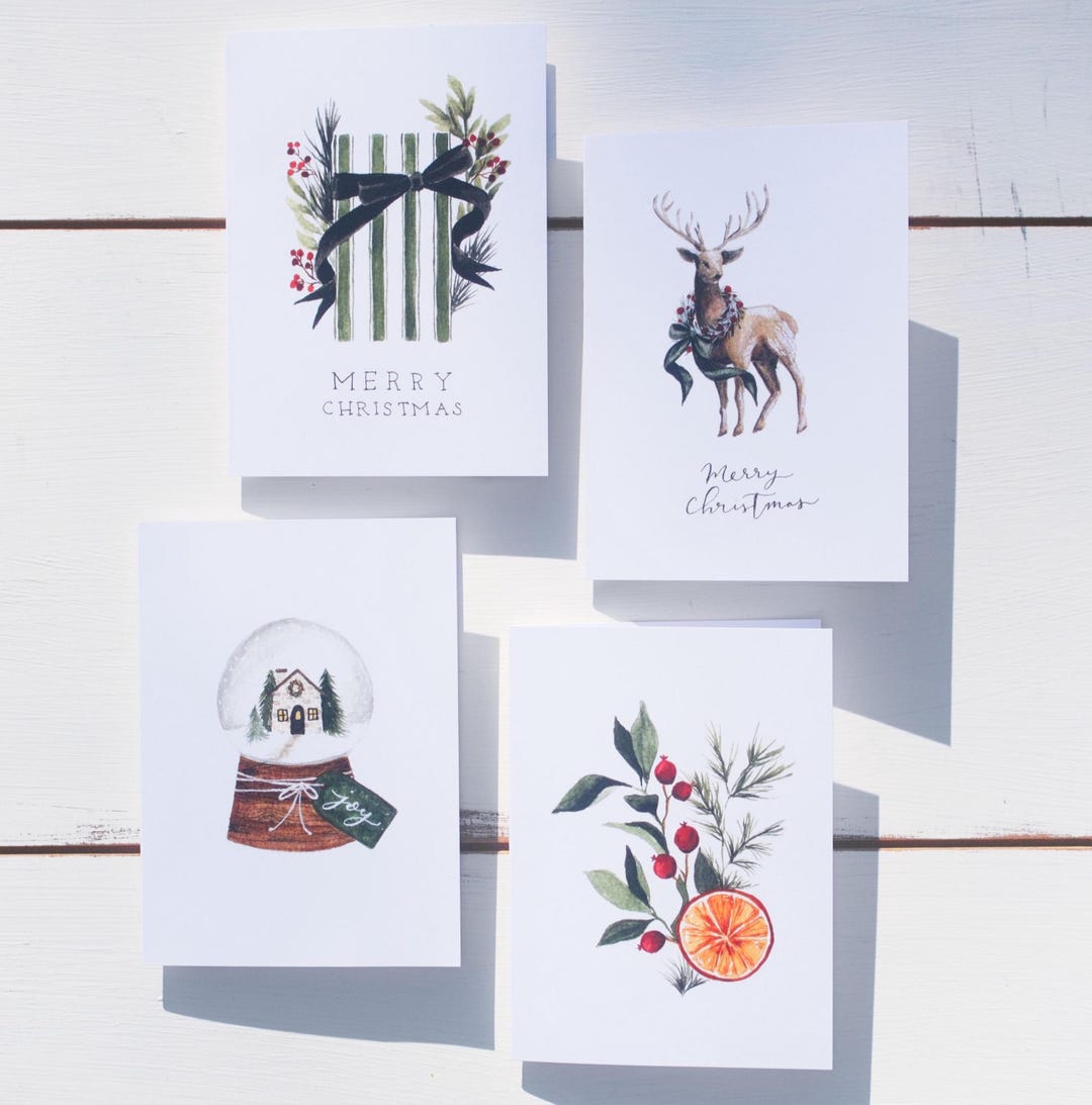 Watercolor Christmas Cards | Blank Inside, Single or Set of 4 - Etsy