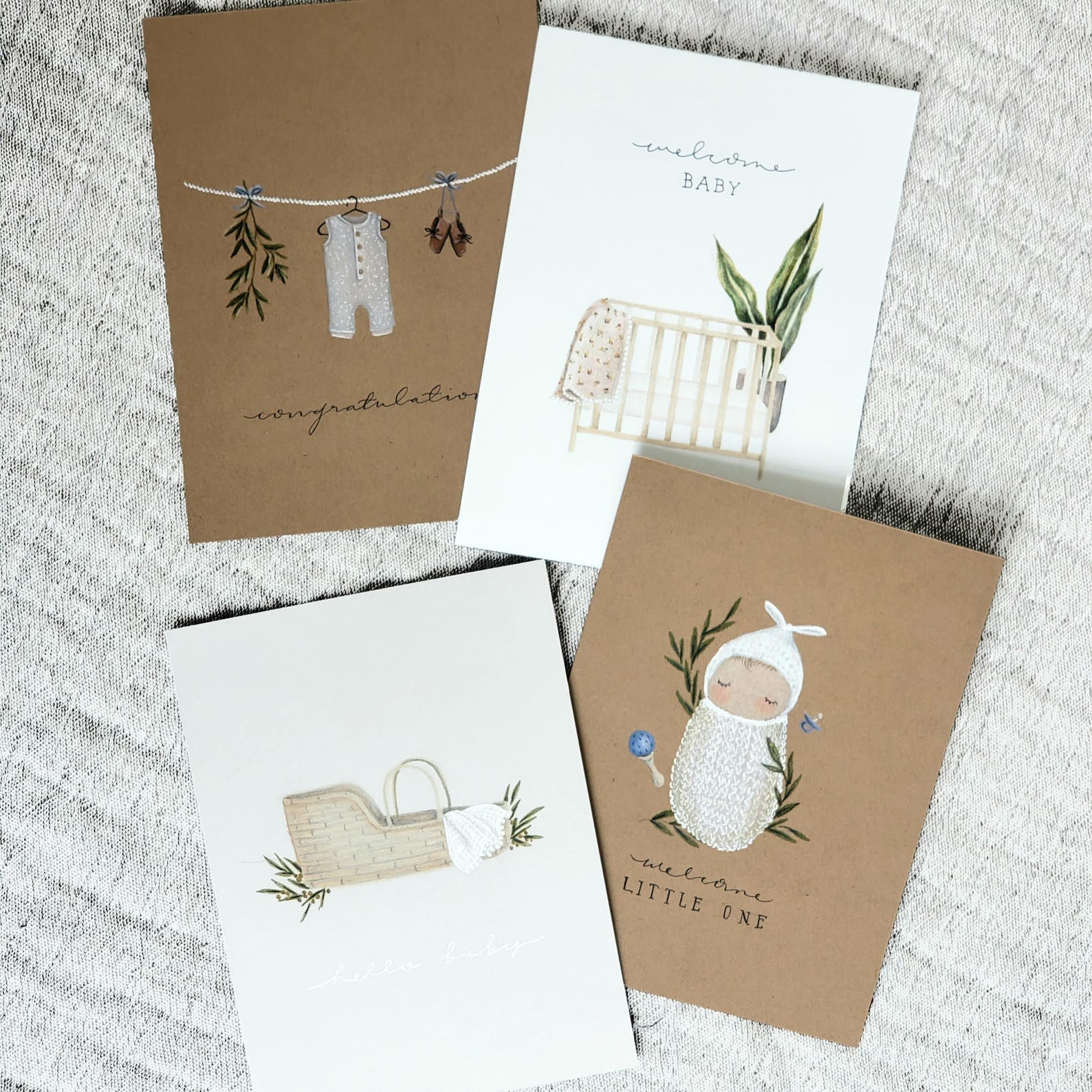 Hand-drawn New Baby Card: Blank Greeting Card, Set of 4 - Etsy