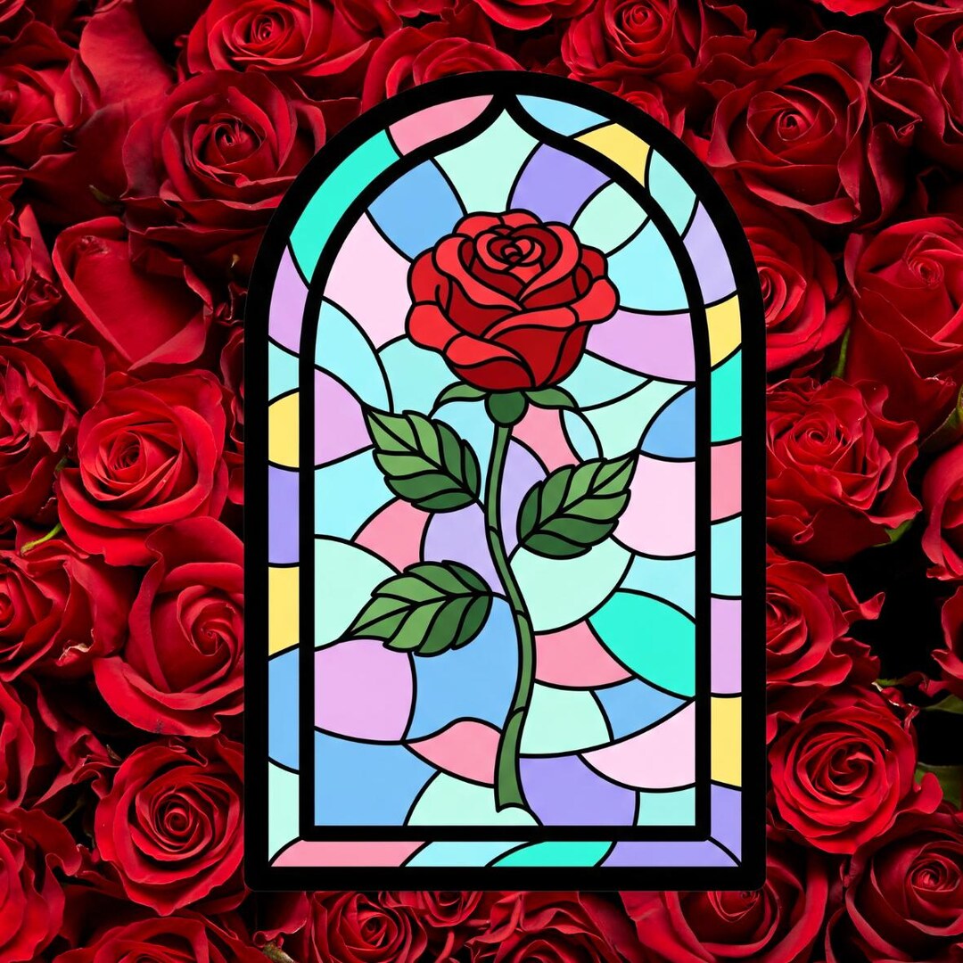 Stained Glass Rose Sticker | Vintage Window Sticker | Romantic ...