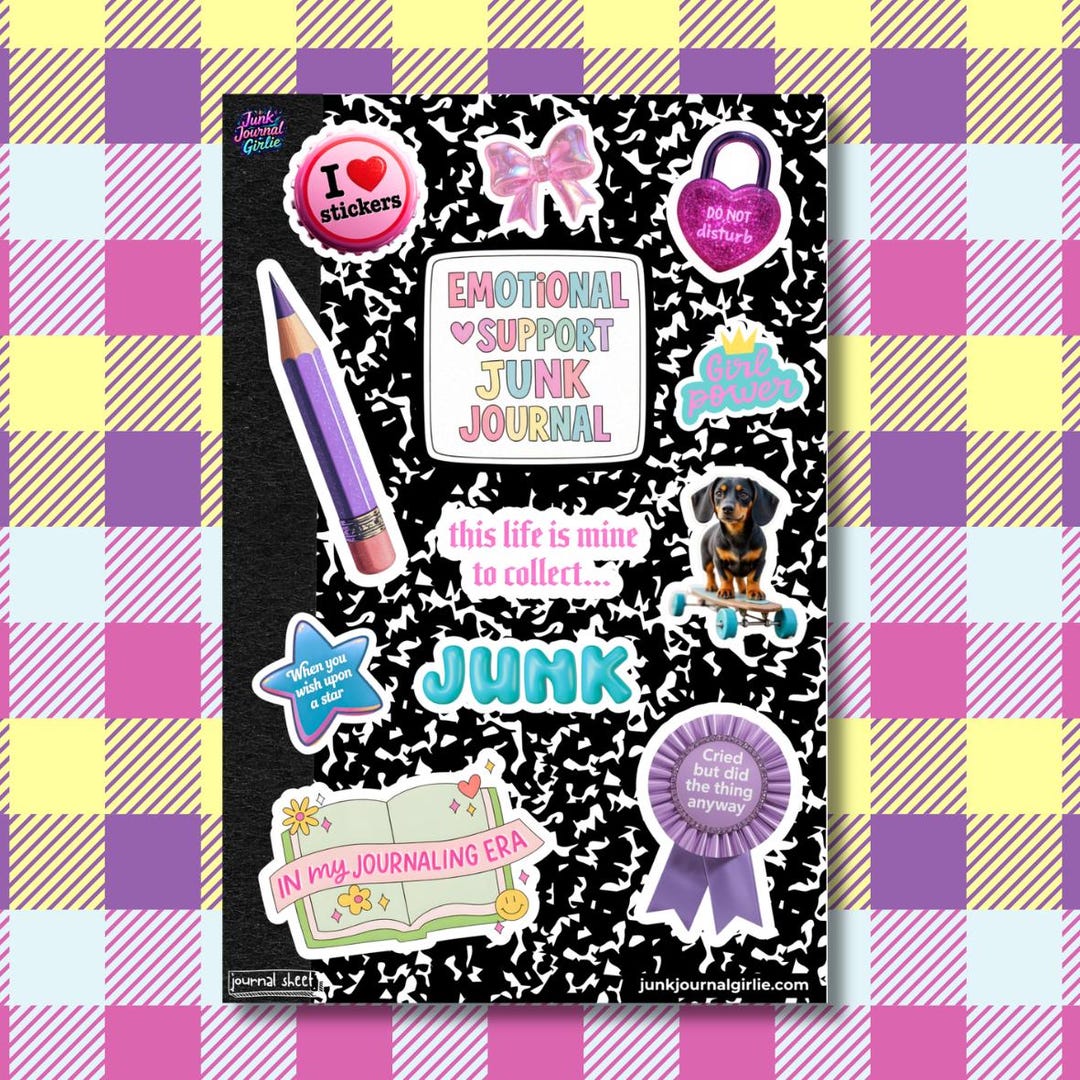 Composition Notebook Sticker Sheet | Junk Journal Girlie Stickers ...
