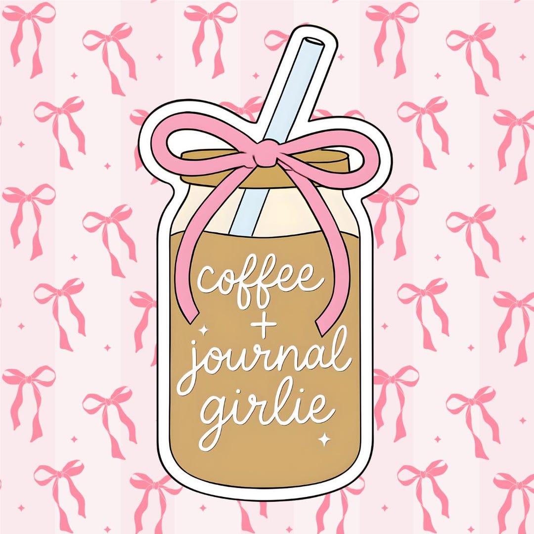 Coffee + Journal Girlie Sticker – Iced Coffee With Pink Coquette Bow ...