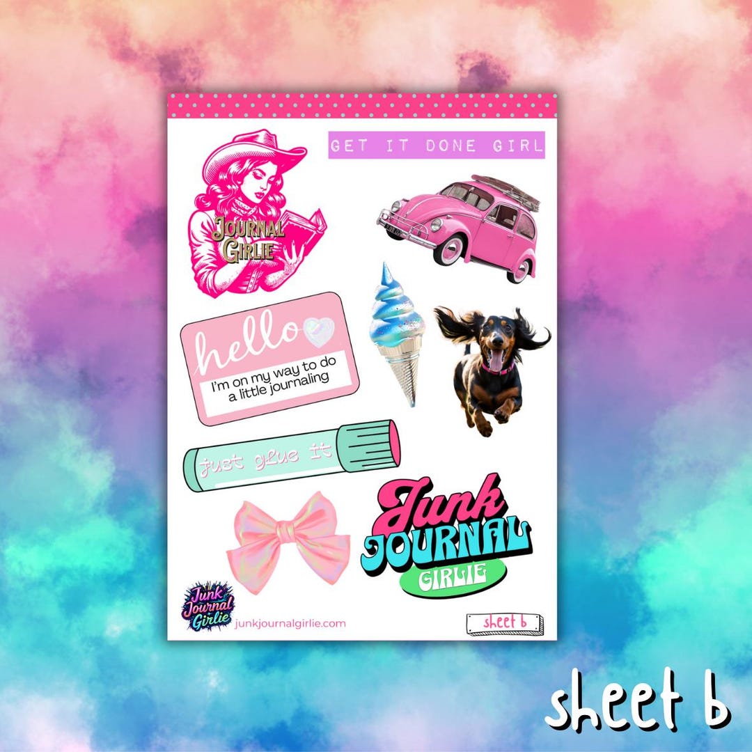 Junk Journal Girlie Vinyl Sticker Sheet B | Retro Cowgirl, Glue Stick ...