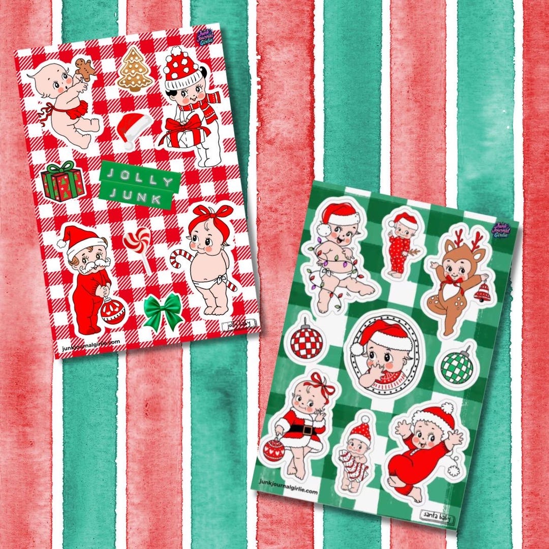 Santa Baby + Jolly Baby Sticker Sheet BUNDLE | 4X6 Vintage Cutie Pie ...