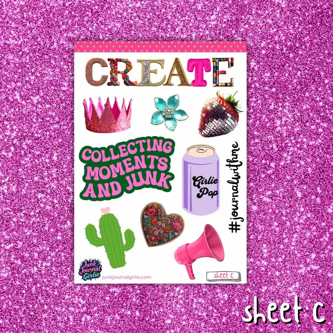 Junk Journal Girlie Sticker Sheet C - Create & Collect Aesthetic ...