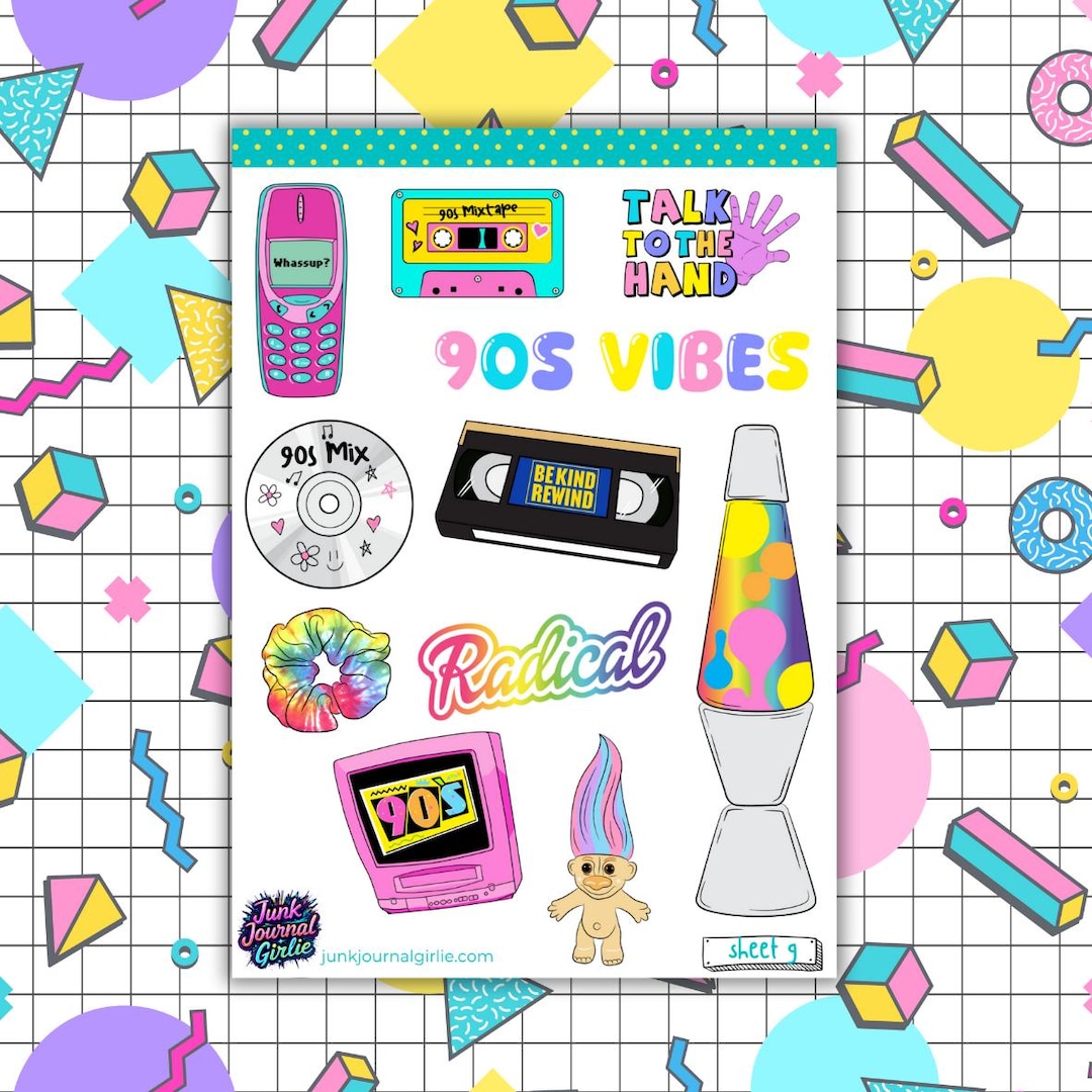 90s Nostalgia Sticker Sheet: Waterproof Vinyl Decals for Junk Journals ...