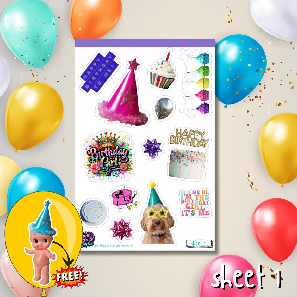 Birthday Junk Journal Sticker Sheet: Waterproof Vinyl Decals (5x7) - Etsy