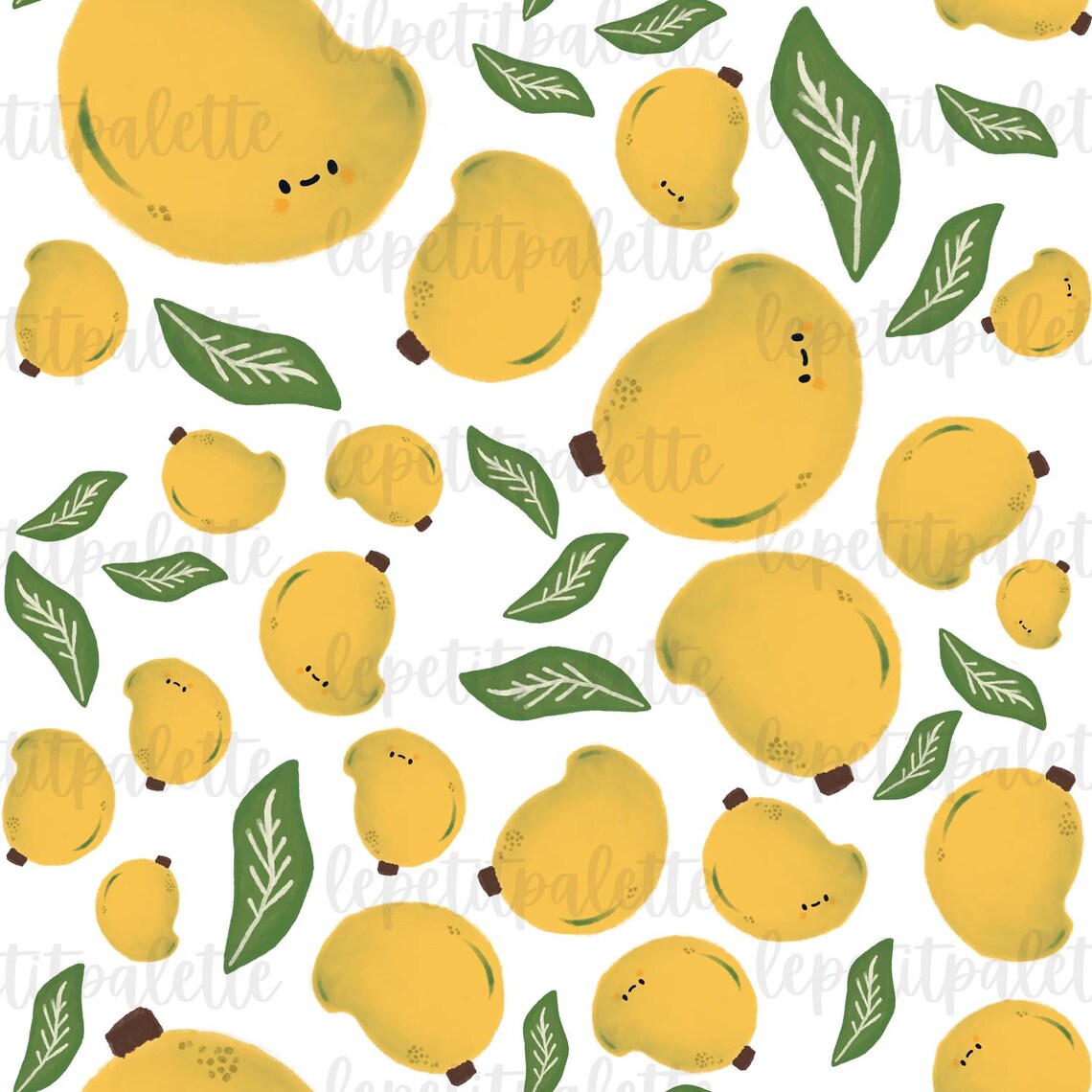Kawaii Fruit Pattern PNG – Cute Watercolor Fruit Illustrations – Hand ...