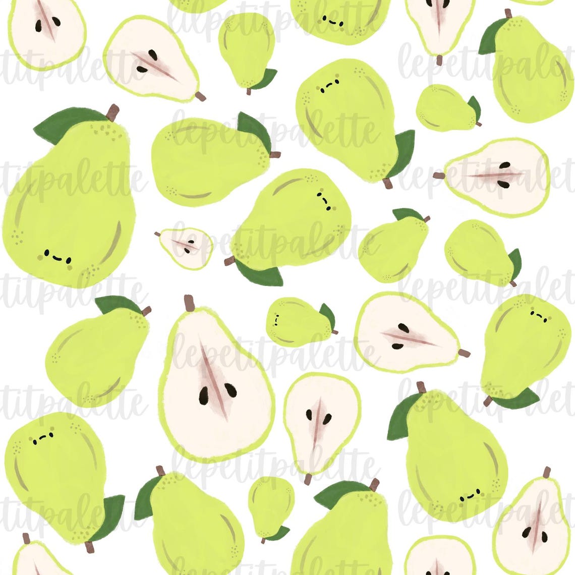 Kawaii Fruit Pattern PNG – Cute Watercolor Fruit Illustrations – Hand ...