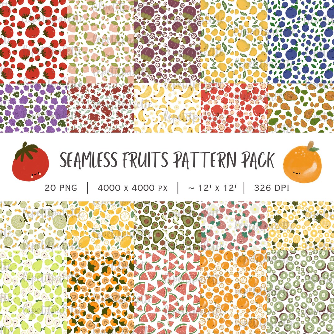 Kawaii Fruit Seamless Pattern – Cute Watercolor Fruit Background – Hand ...
