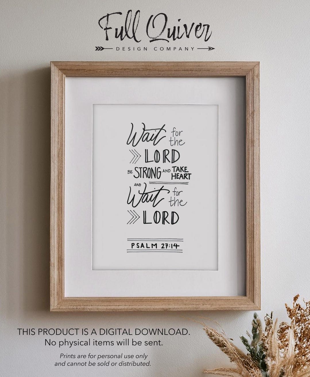 Psalm 27:14 Word Art Print, Hand Drawing, Pen and Ink Sketch, PRINTABLE ...