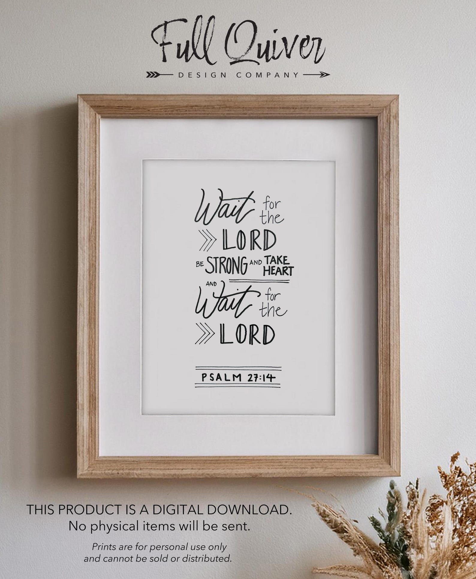 Psalm 27:14 Word Art Print, Hand Drawing, Pen and Ink Sketch, PRINTABLE ...