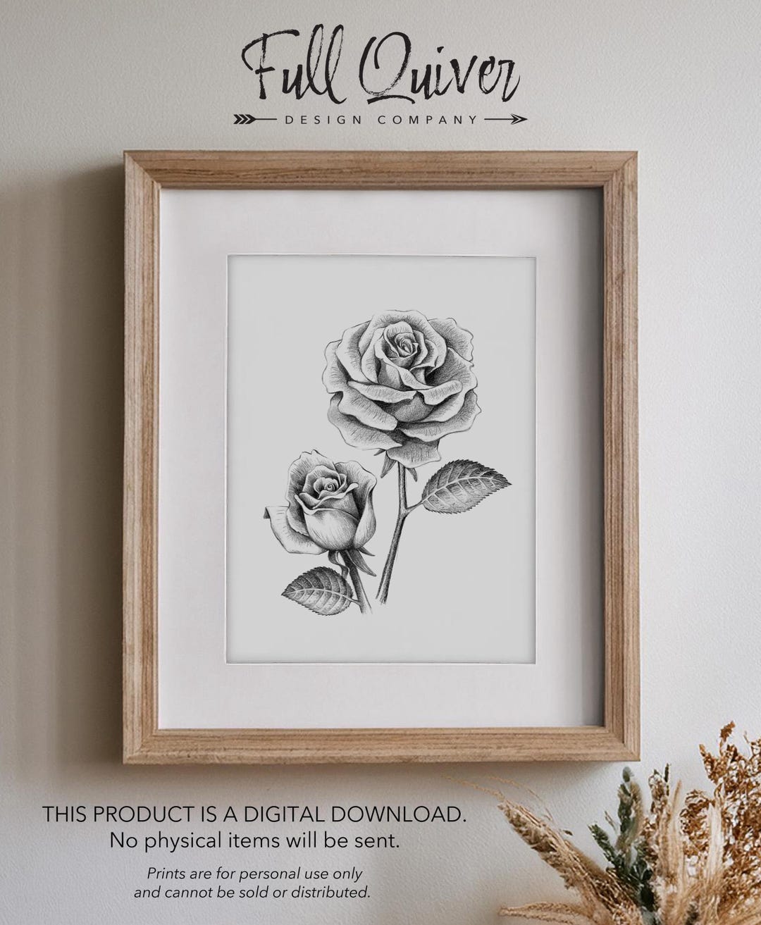 Roses Floral Wall Art Print, Hand Drawing, Graphite Pencil Sketch ...