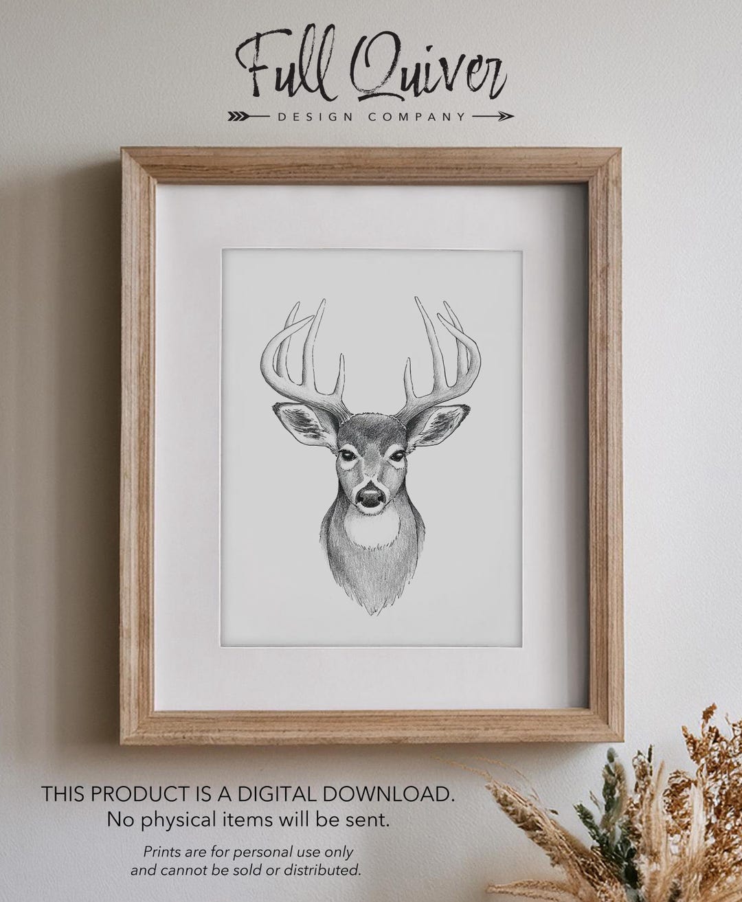 Whitetail Deer Wall Art Print, Hand Drawing, Graphite Pencil Sketch ...
