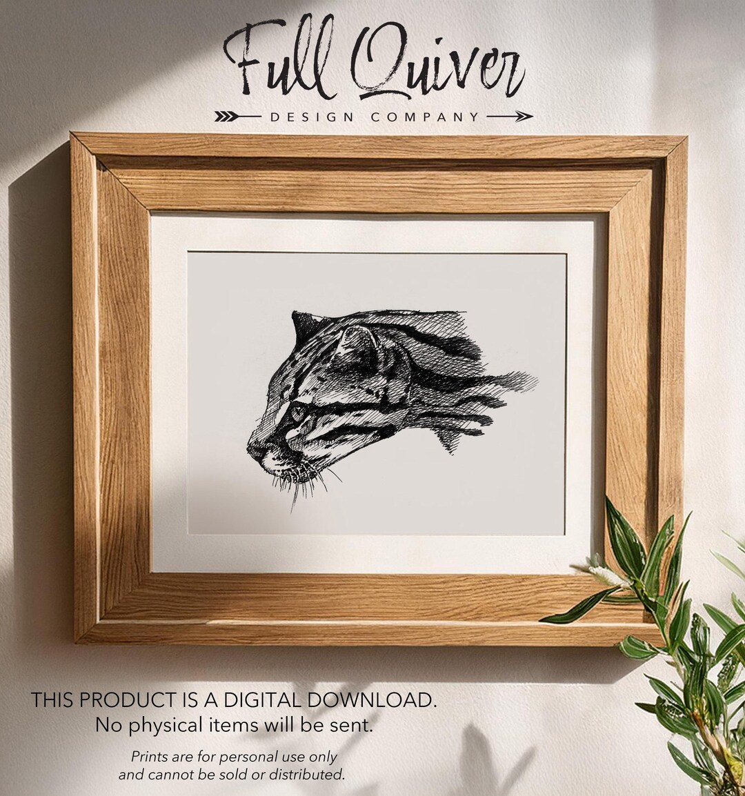 Ocelot Cat Wall Art Print, Hand Drawing, Pen and Ink Sketch, PRINTABLE ...