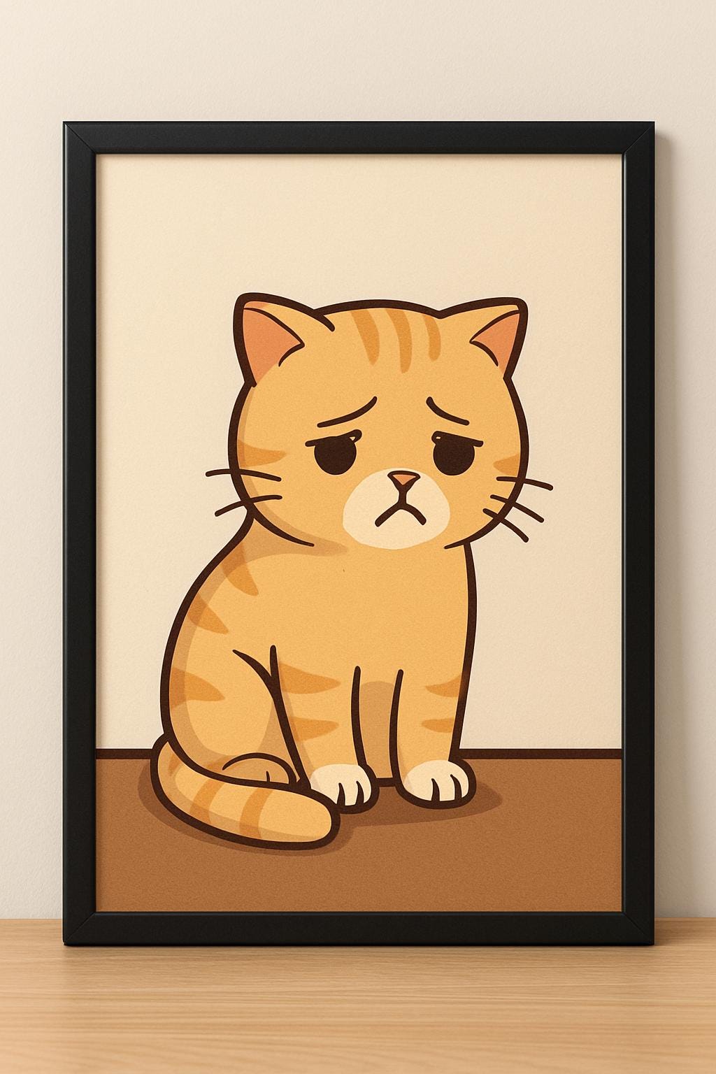 Sad Cat Wall Art Print, Melancholic Cat Illustration, Moody Animal ...