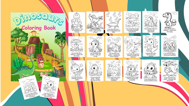 20 Pages Dinosaurs Coloring Book: Kids Party Activity (digital Download ...