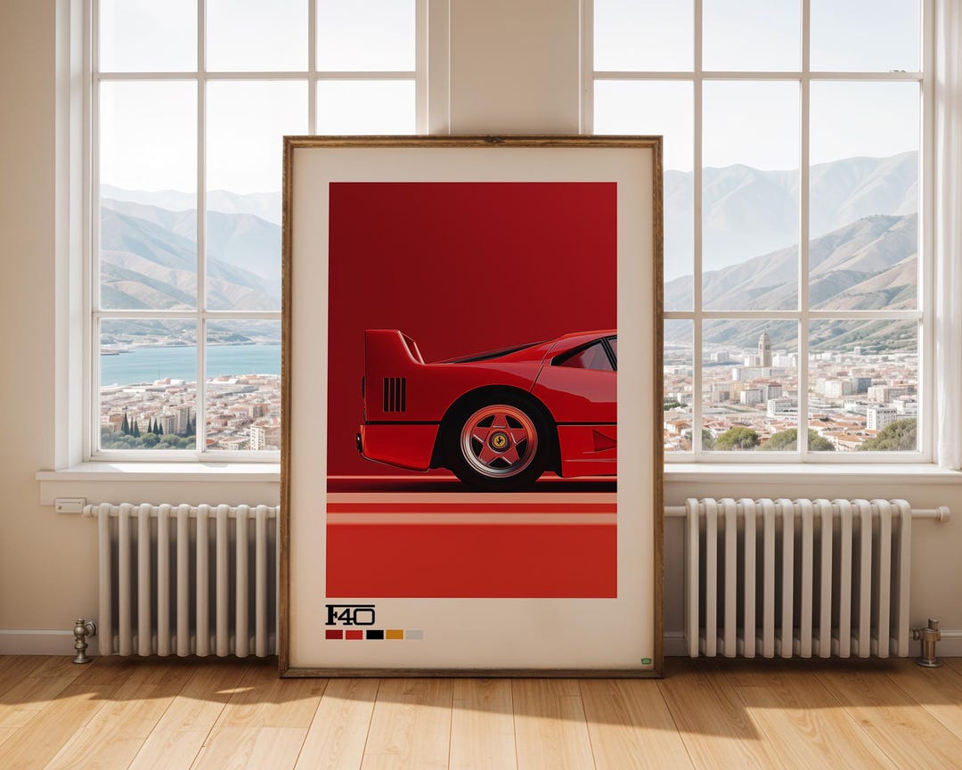 Minimalistic Car Poster - F40 Wall Print for Car Enthusiasts, Unique ...