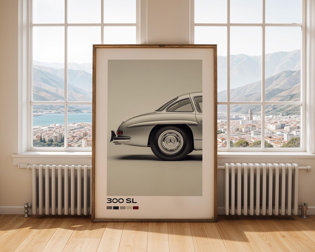 Mercedes 300SL Gullwing Poster, Classic Car Wall Art, Vintage Silver ...
