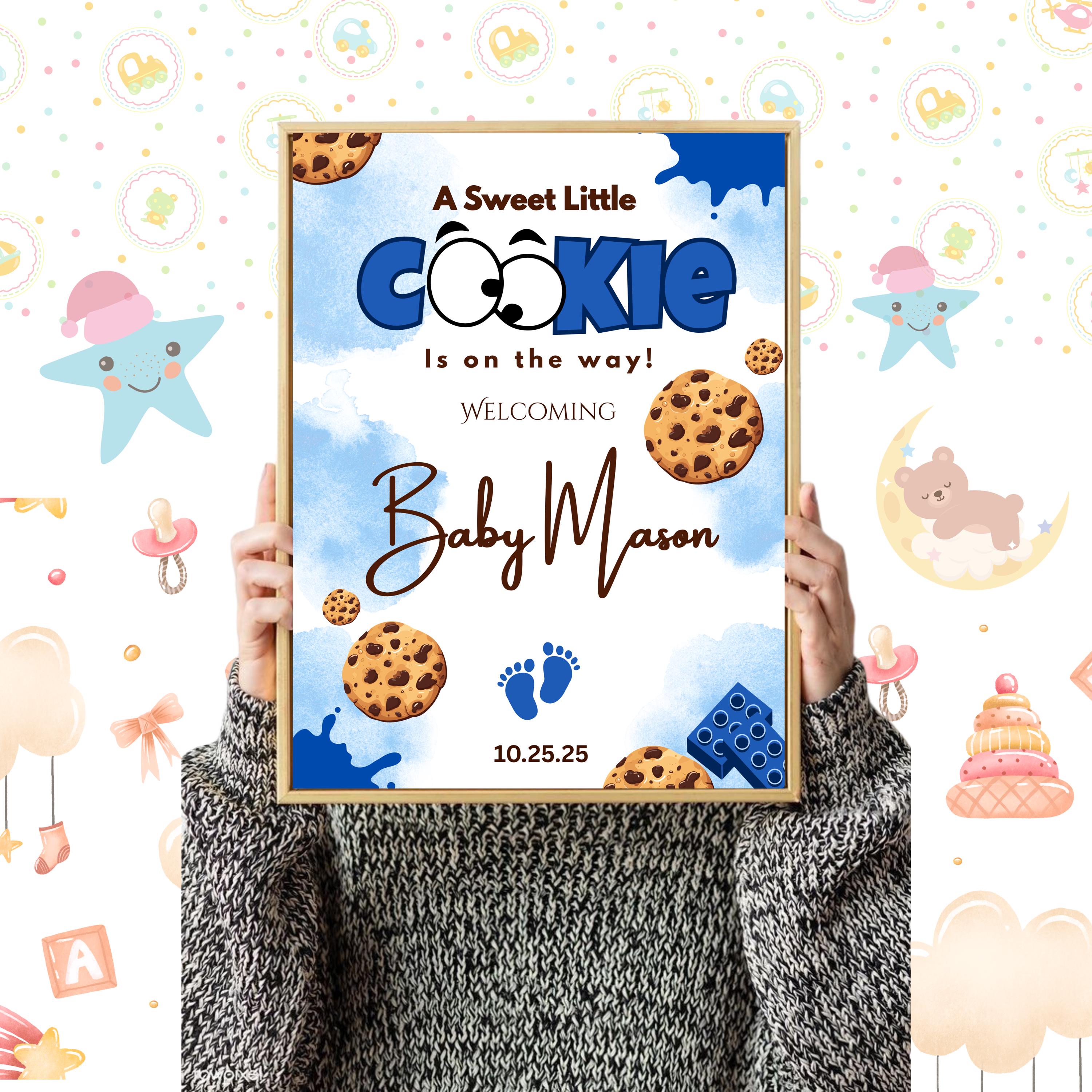 Cookie Baby Shower Welcome Sign: Canva Editable Blue Design (digital ...