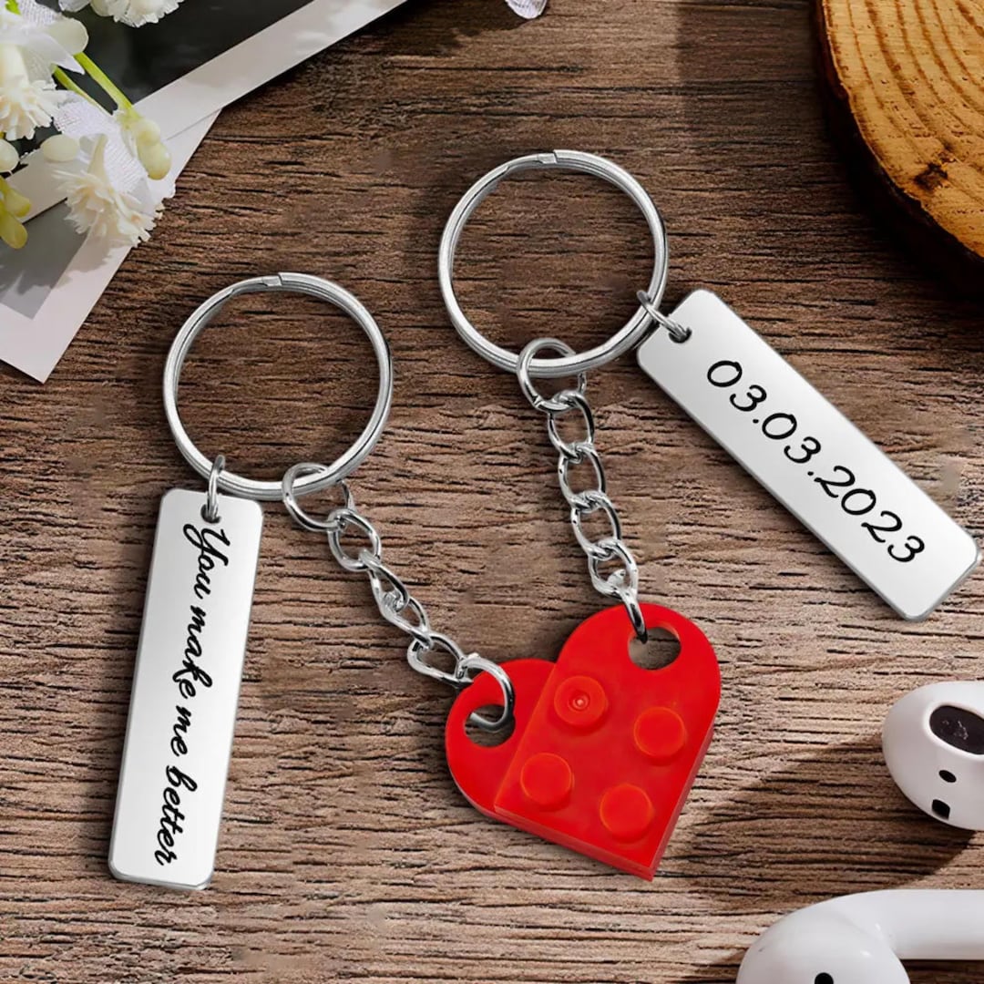 Lego Heart Matching Key Chains for Couples, Lego Key Chain With Custom ...