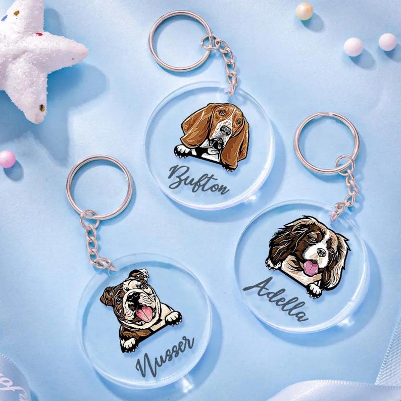 Customized Acrylic Dog Keychain, Personalized Pet Name and Photo ...