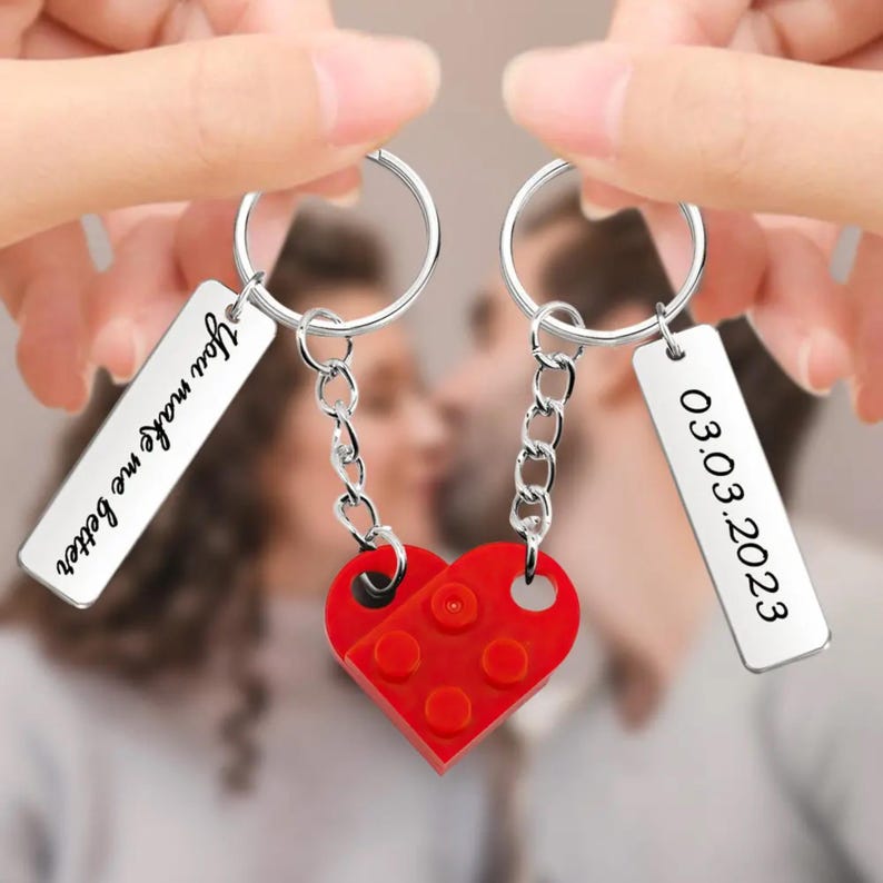 Lego Heart Matching Key Chains for Couples, Lego Key Chain With Custom ...