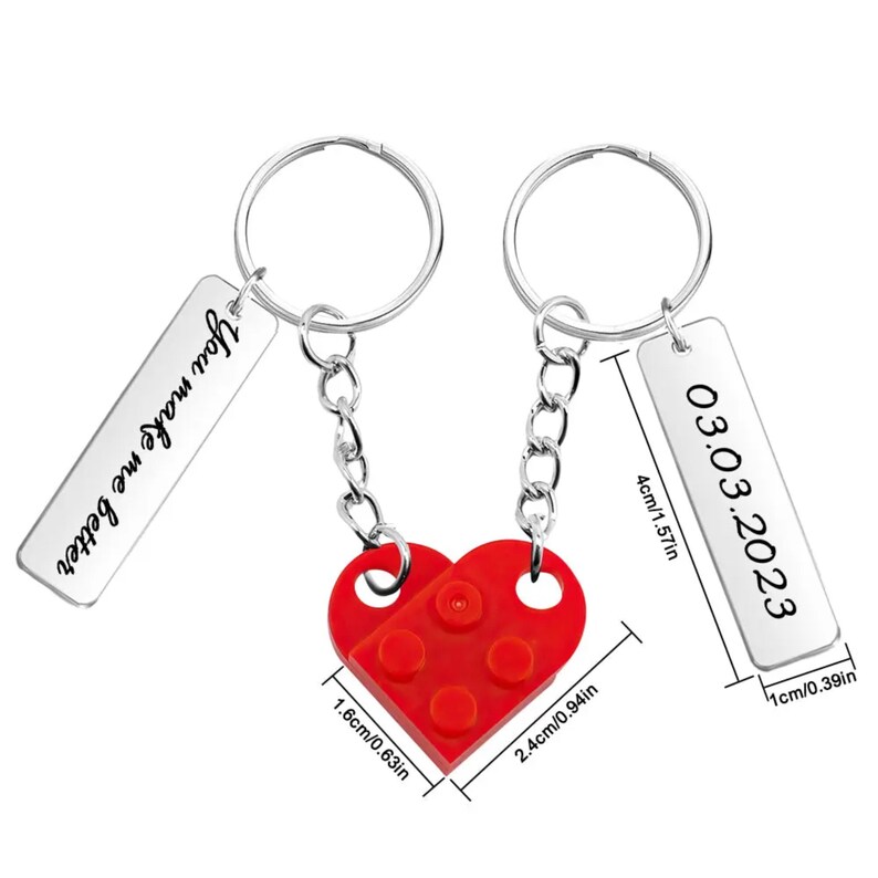 Lego Heart Matching Key Chains for Couples, Lego Key Chain With Custom ...