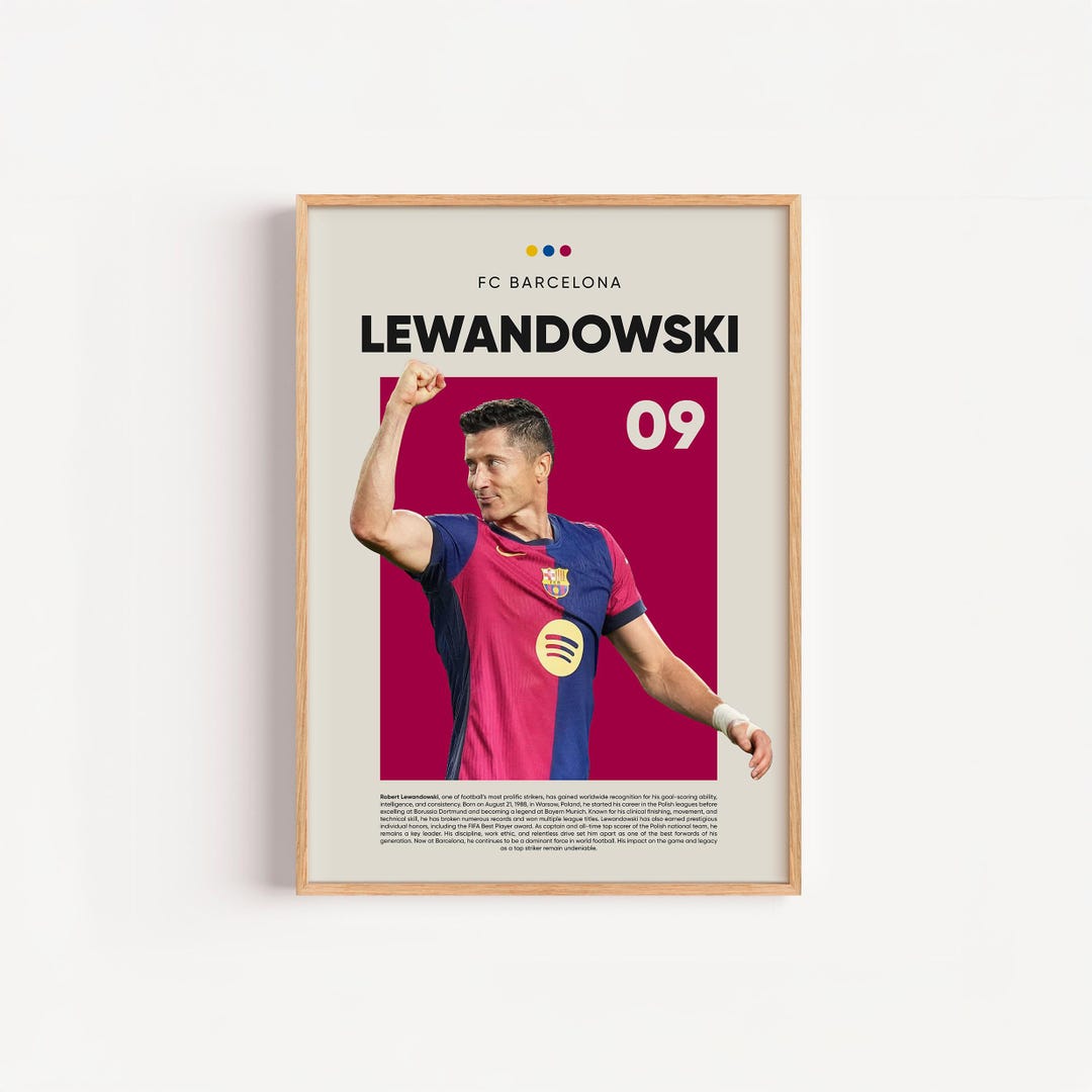 Robert Lewandowski Poster, FCB Poster, Soccer Wall Art, Minimalist ...