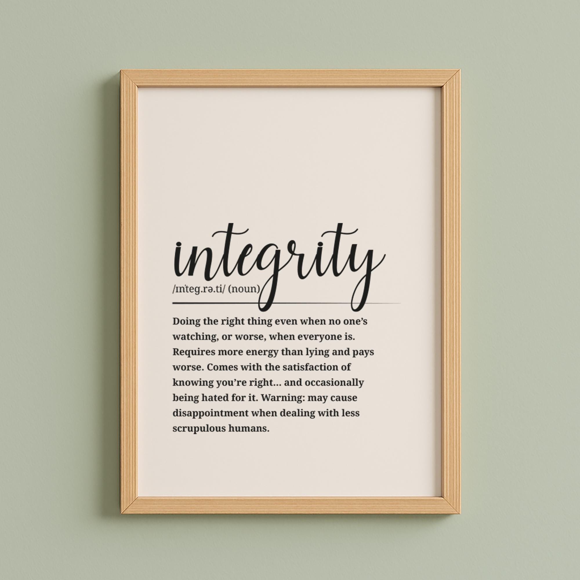 Integrity Definition Poster • Printable Wall Art • Minimalist Digital ...