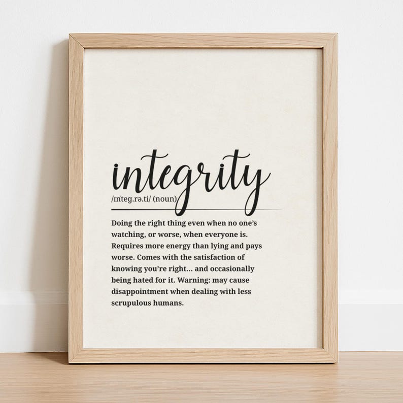 Integrity Definition Poster • Printable Wall Art • Minimalist Digital ...