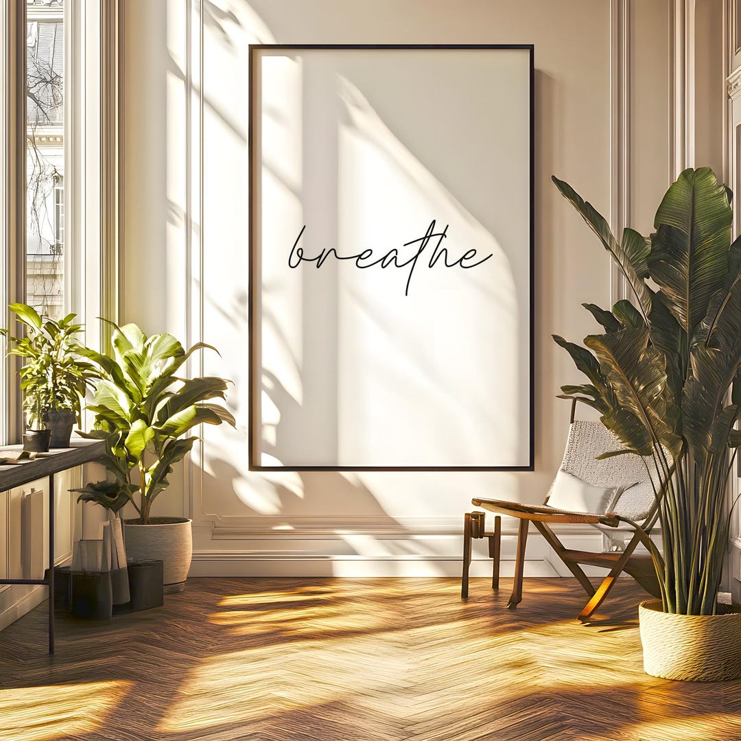 Breathe Script Wall Art: Minimalist Yoga Print (digital Download) - Etsy