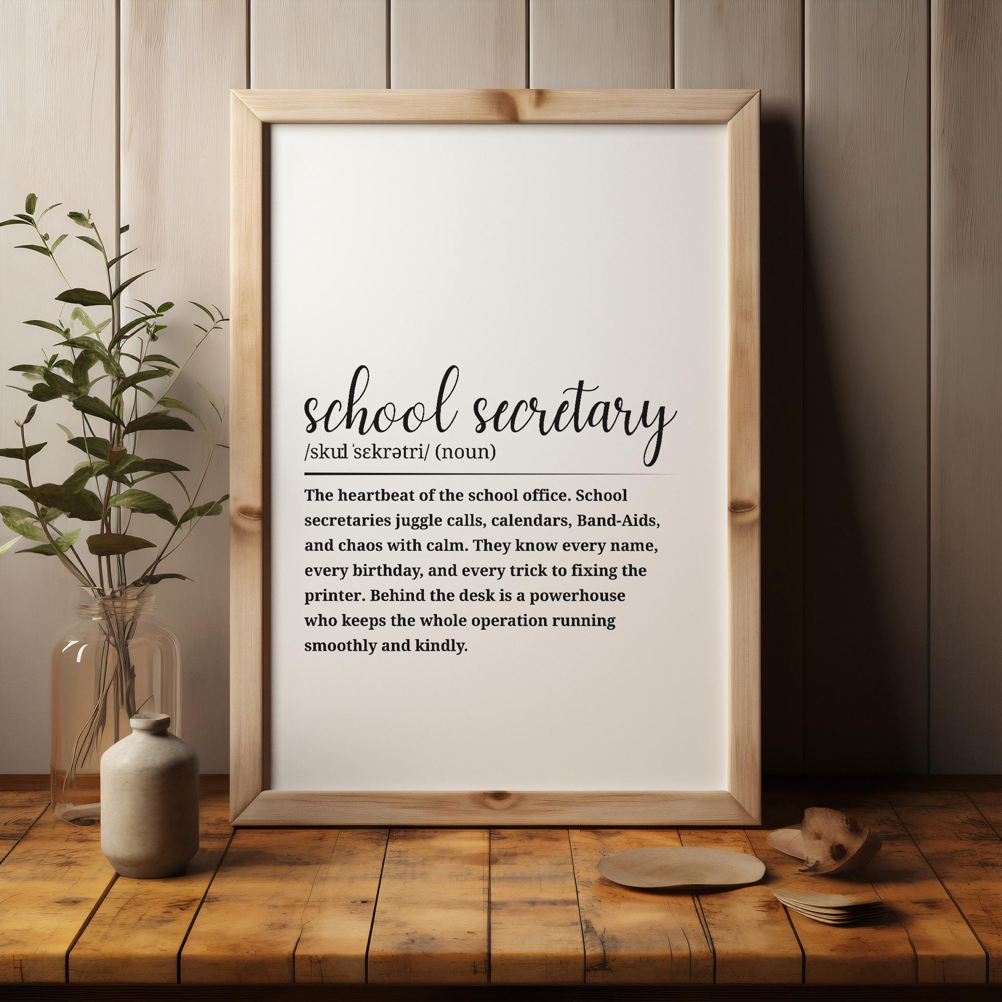 School Secretary Definition Print: Office Staff Appreciation Gift ...