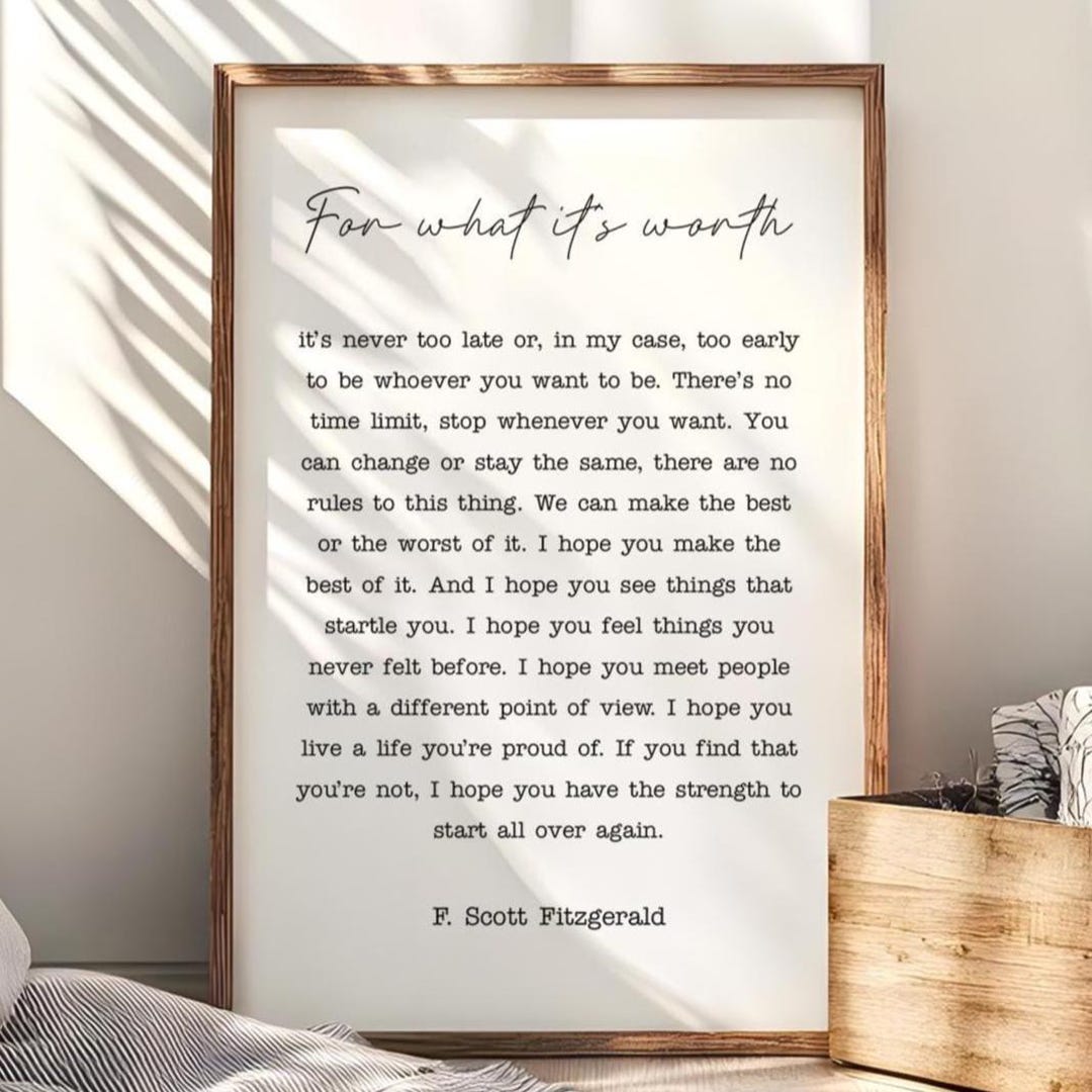 F. Scott Fitzgerald Wall Art • for What It's Worth Wall Decor • Woman ...
