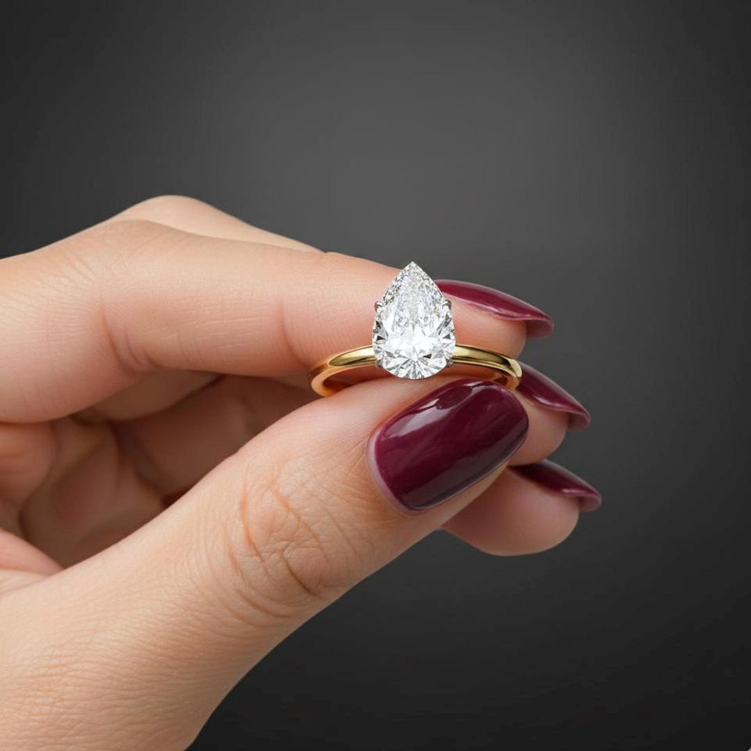 0.89ctw Pear Lab Created Diamond Ring, Solid Gold or Silver Engagement ...