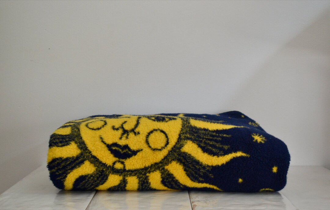 Whimsigoth 90s Celestial Sun Moon Stars Blanket / Blue and Yellow Throw ...