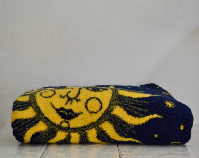 Whimsigoth 90s Celestial Sun Moon Stars Blanket / Blue and Yellow Throw ...