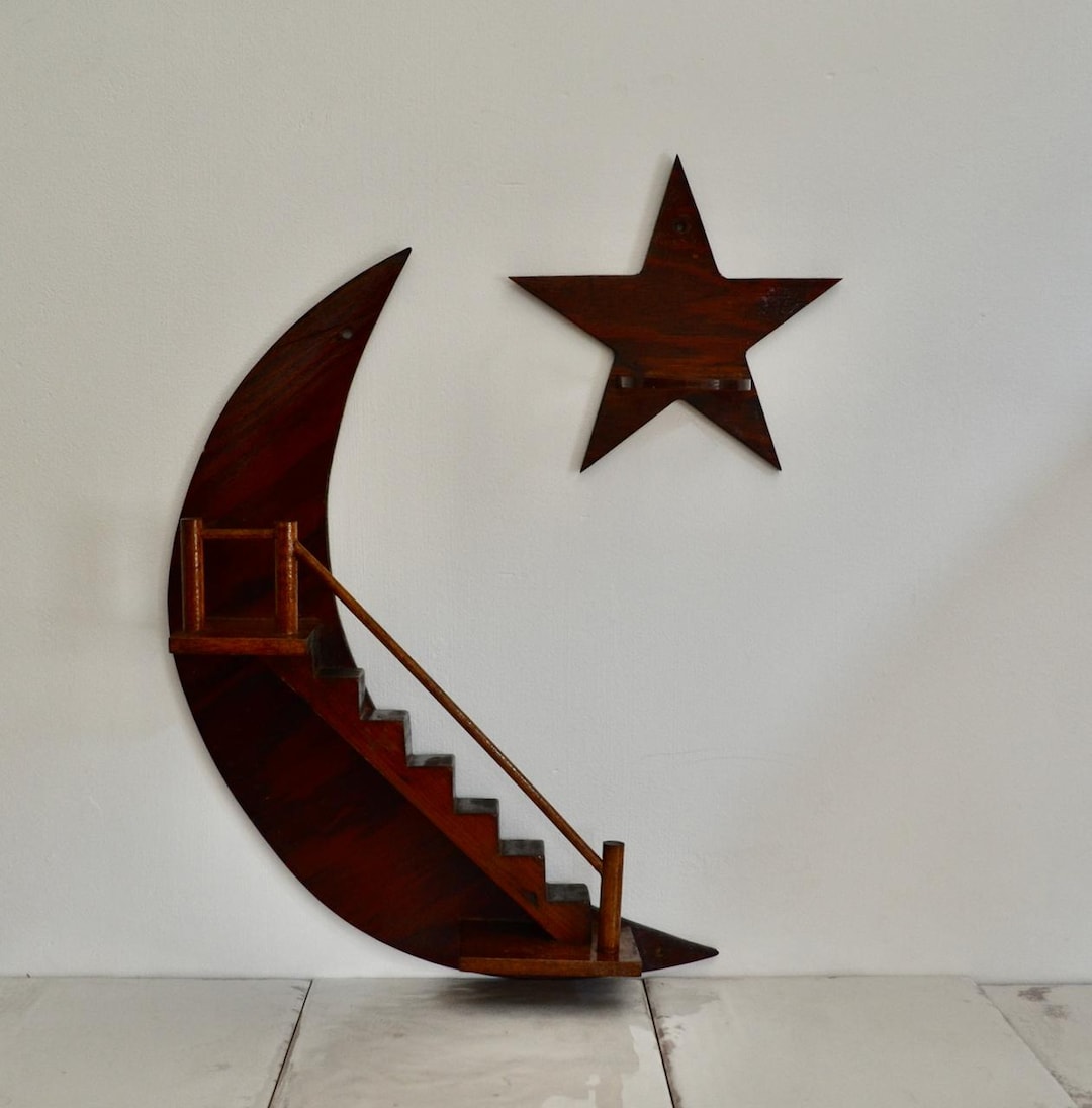 Vintage Crescent Moon and Star Wooden Wall Shelves / Whimsigoth Home ...