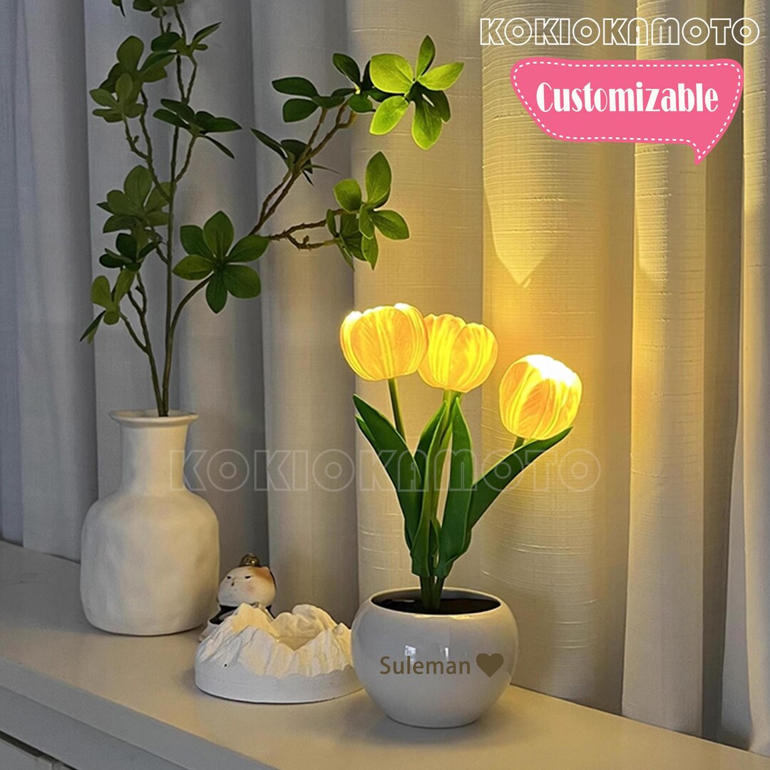 Led Tulip Night Light With Custom Engraved Base, Bouquet Room ...