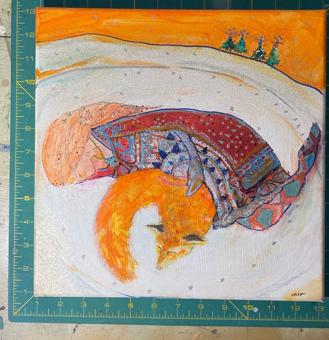 Fox and Lady Paintings ,spring, Summer, Winter, Sea Side , Snuggling ...