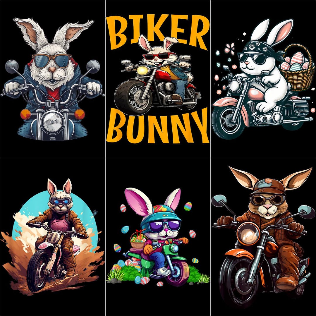 Rabbit Easter Biker PNG Bundle – Cool Motorcycle-riding Easter Bunny ...
