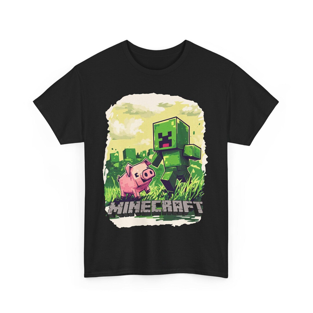 Minecraft-inspired Creeper and Pig Shirt - Etsy