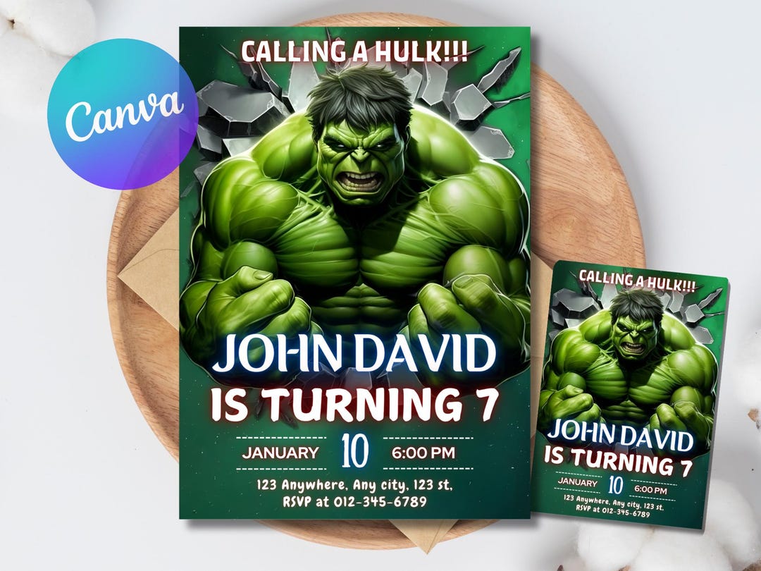 Editable Hulk Birthday Invitation, Superhero Party (digital Download ...